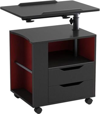 Need Need - Table de chevet en bois 60x40x70 cm - Table basse inclinable avec 2 tiroirs - Plateau rotatif pour ordinateur portable - Noir