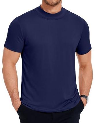 Coofandy T-Shirt Homme Col Rond Manches Courtes T-Shirts d&Eacute;t&eacute; Solide Respirant Elastique Top Travail D&eacute;contract&eacute; Haut Basique 95% Polyester 5% &Eacute;lasthanne Bleu 