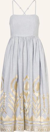 Greek Archaic Kori Strandkleid Feather Aus Leinen Mit Glitzergarn grau