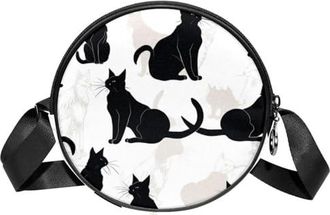 Generic Sac &agrave; bandouli&egrave;re rond pour femme, motif silhouette de chat, petit sac &agrave; dos &agrave; bandouli&egrave;re avec fermeture &eacute;clair, bretelles r&eacute;glables, sac &agrave; main rond