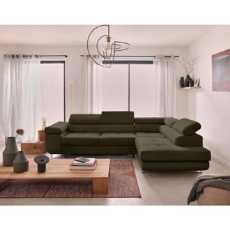 Best Mobilier Bestmobilier - Zaria - ecksofa rechts - mit schlaffunktion und bettkasten sowie verstellbaren kopfst&uuml;tzen - 5-sitzer - aus cord - gr&uuml;n