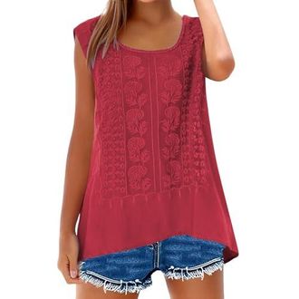 Generic D&eacute;bardeurs d&eacute;t&eacute; en lin pour femmes, col carr&eacute;, broderie vintage, chemises sans manches, chemises d&eacute;contract&eacute;es et tendance pour femmes, chemisiers, v&ecirc;