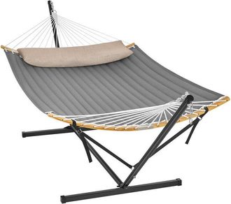 Songmics Hamac avec Support, Structure de Hamac en M&eacute;tal, Barre de Soutien Double, avec Coussin, Capacit&eacute; de Charge Jusqu&agrave; 200 kg, pour Jardin