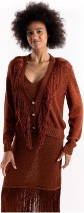 Akep Femme, Pulls, Brun, Taille: 40 FR Frange Cardigan