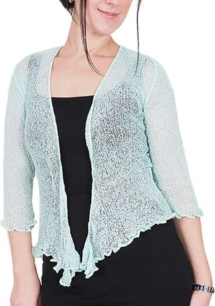 Mimosa Damen geh&auml;kelter Bolero offener Cardigan Glitzer oder einfarbige super Dehnbare Spitzen-Fischnetz-Strickjacke Normal und &Uuml;bergr&ouml;&szlig;e