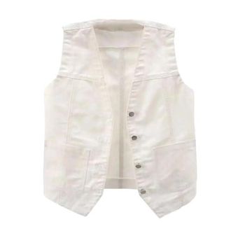 Generic D&eacute;bardeur vintage en jean sans manches boutonn&eacute; pour femme, blanc, M