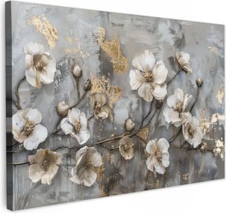 MuchoWow © Leinwandbild Klein 30x20 cm Mini Dekoration Wohnzimmer Bilder Pictures Wall Decoration Living Room Wohnungs Deko Moderne Bild Blumen - Weiß - Grau -