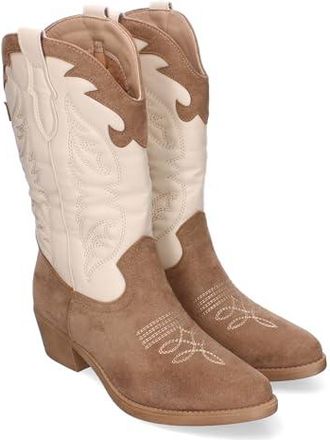 Shoes & Blues Bottes Cowboy pour femme, confortables et élégantes, détails brodés sur le côté et fermeture éclair latérale., kaki, 36 EU