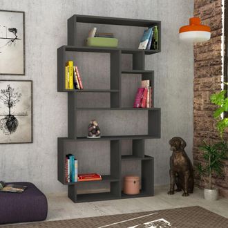 Decortie Decortie Karmato Biblioth&egrave;que moderne avec 10 compartiments Gris anthracite 168.5cm de haut