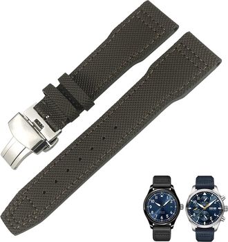 Generic 21mm 20mm Nylon Kalbskin schwarz blau gr&uuml;nem Uhrengurt f&uuml;r IWC IW377714 Mark18 Pilotstopp Gun Lederbandb&auml;nder