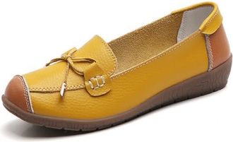 Generic Mocassins pour Femmes en Cuir à Bout Rond décontractés, à Lacets et noeud à la Mode, adaptés à la Conduite,Jaune,37 EU