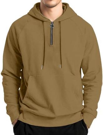 Generic Sweat &agrave; capuche l&eacute;ger uni pour homme 2026 printemps 2026 avec fermeture &eacute;clair quart et manches longues et mode avec v&ecirc;tements pour entra&icirc;nement int&eacute;r
