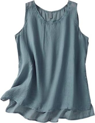 Generic D&eacute;bardeur caraco pour femme - Grande taille - En lin - Sans manches - Tenues d&eacute;t&eacute; tendance - V&ecirc;tements d&eacute;contract&eacute;s - Vestes dautomne, bleu, XL