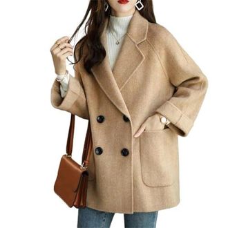 Generic Veste &agrave; col de costume pour femme - Manches longues - Poches amples - Printemps - Hiver - &Eacute;pais - Mi-long - Manteau dhiver en laine - Coupe ample, sab