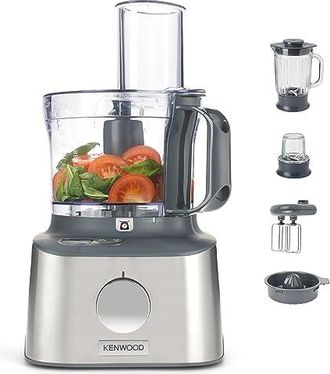 Kenwood Multipro Compact+ FDM313SS Kompakt-K&uuml;chenmaschine, 2,1 Liter, Integrierte Waage, Edelstahl Messer, 3 Arbeitsscheiben und 6 weitere Zubeh&ouml;r-Teile, Meta