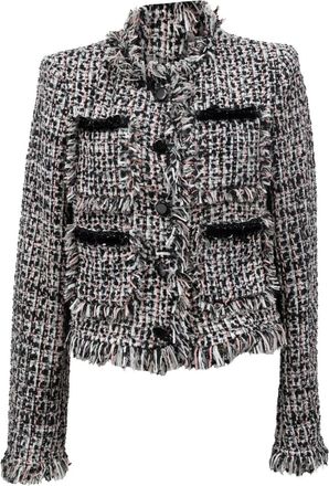 Self Portrait veste en tweed à franges - Noir