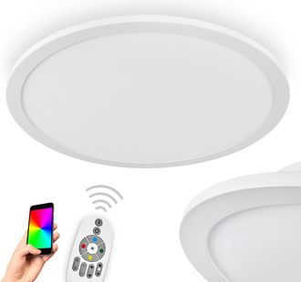 HOFSTEIN LED Deckenpanel Sani, dimmbare Deckenlampe in Weiß, RGB Farbwechsler, Leuchte (Ø 45 cm) steuerbar über Smart App, Smart Home fähig, Fernbedienung u. B