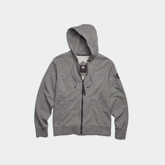 Canada Goose Huron Kapuzenjacke mit durchgehendem Rei&szlig;verschluss und Black Label (M&auml;nnlich, Stone Heather, L)