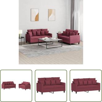 vidaXL Sofagarnitur - 2-tlg. Sofagarnitur mit Kissen Weinrot Stoff