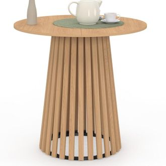 IDMarket Runder Esstisch CARMEN 4 Personen Holzfu&szlig; aus Latten und Holzplatte 80 cm