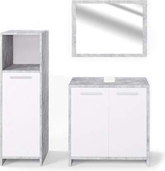 Vicco Ensemble de Meubles de Salle de Bain Kiko, Béton/Blanc, 3 Parties