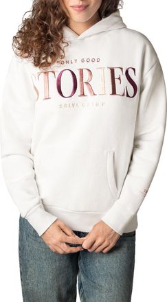 Sublevel Damen Sweathoodie Kapuzenpullover Sweatjacke mit Prints und Kapuze white1 XL