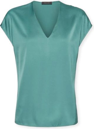 Elena Miro Femme, Blouses et Chemises, Vert, Taille: 48 FR Blouse en satin &agrave; col en V