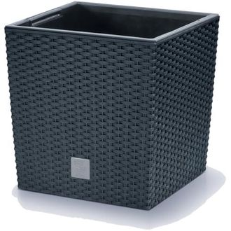 Prosperplast Blumentopf in Rattan-Optik Pflanzkübel mit Einsatz | 26,2 x 26,2 x 26,6 cm| anthrazit | wetterfest & UV-beständig | aus robustem Kunststoff | für Inne