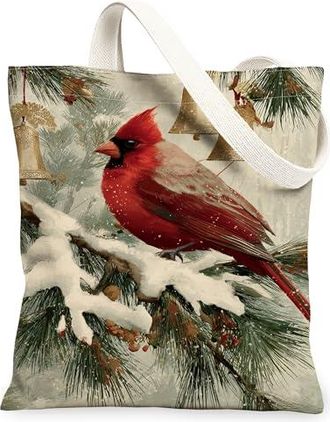 Generic Sacs fourre-tout en toile cardinal de No&euml;l, sacs d&eacute;picerie r&eacute;utilisables, vintage, l&eacute;gers, lavables avec bandouli&egrave;re pour voyage, pique-nique, 33 x 38