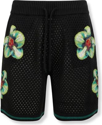 Casablanca Homme, Shorts, Noir, Taille: XL Glitch Orchid Embroidered Crochet Shorts