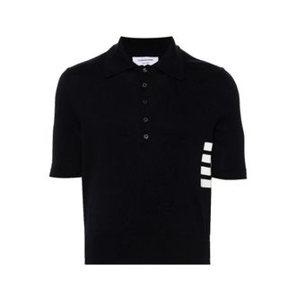 Thom Browne Homme, Tops, Bleu, Taille: XL Polo en coton Intarsia 4 Bar