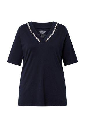 Ulla Popken T-Shirt T-Shirt Ziersteine V-Ausschnitt Halbarm