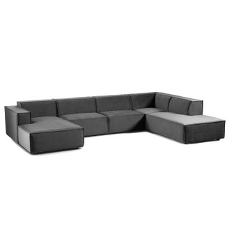 Studio Copenhagen home24 Wohnlandschaft Grau/Grau Samt Shyla 369 x 70 x 234cm Longchair davorstehend links / Ottomane rechts Glamour