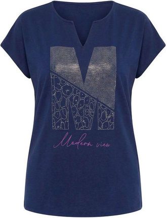 Ulla Popken T-Shirt T-Shirt Ziersteine Oversized Tunika-Ausschnitt