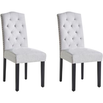 Beliani Esszimmerstuhl 2er Set Grau Polsterbezug mit Chesterfield Steppung Holzbeine Glamour Look Wohnzimmer Essbereich Gästezimmer Arbeitszimmer