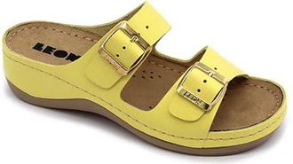Leon 908 Sandales Sabots Mules Chaussons Chaussures en Cuir, Femme, Jaune, EU 41