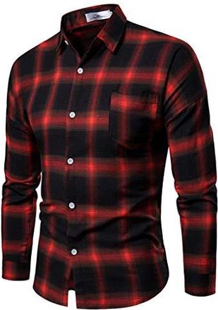 Generic Chemise &agrave; carreaux &agrave; manches longues pour hommes : chemise de b&ucirc;cheron avec boutonn&eacute; chemise sup&eacute;rieure avec col rabattu chemise d&eacute;contract&eacute;e avec poc