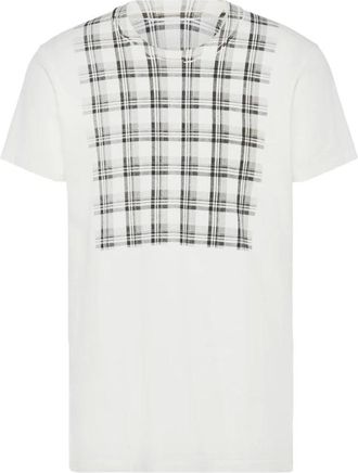 Maison Margiela Homme, Tops, Blanc, Taille: M T-shirt en coton avec empi&egrave;cement &agrave; carreaux