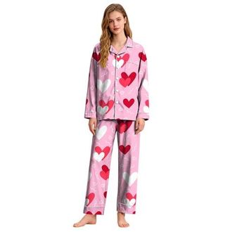 Generic Ensemble de pyjama 2 pi&egrave;ces en satin de soie pour femme - Haut &agrave; revers et pantalon &agrave; boutons - V&ecirc;tements de d&eacute;tente amples et confortables - V&ecirc;tement