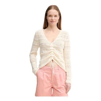 Oui V-Ausschnitt H&auml;kelpullover - - Knitwear - Damen - Beige - XS