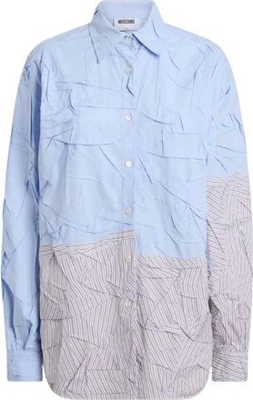 Moschino Femme, Blouses et Chemises, Bleu, Taille: 42 FR Chemise en Popeline de Coton Stretch