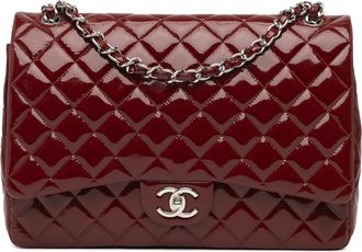 Chanel Burgundy Patent Leather Maxi Double Flap Bag