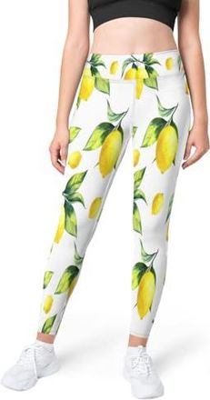 TropicalLife Pantalon de yoga long pour femme avec motif feuilles de citron, taille haute, extensible, pour le sport, la gym, la course à pied, couleur, XXL