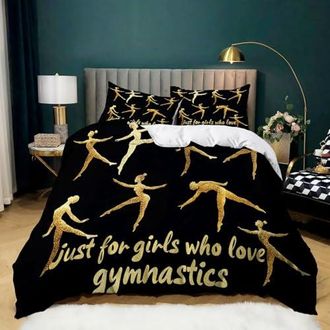 Generic Housse de Couette Fille Gymnastique Pose 240 x 220 cm, Or Microfibre Parure de Lit avec 2 Taies doreiller pour 2 Personnes D&eacute;coration de Chambre - Hou