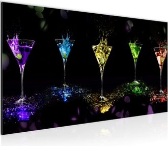 Runa Art Wandbild Cocktail 1 Teilig 100 x 40 cm Modern Bild auf Vlies Leinwand Glas Wohnzimmer Schlafzimmer Scwarz Bunt 500812a