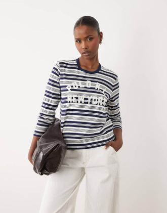Polo Ralph Lauren Top court en jersey &agrave; rayures - Bleu-Bleu marine