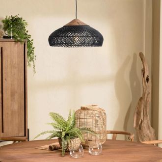 Macabane Macabane - sixtine - Suspension 40x40cm en rotin couleur noire et teck recycl&eacute;