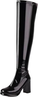 Generic Bottes longues décontractées au-dessus du genou pour femme - Élégantes - Talon épais - Pour vacances et fêtes, Noir, 41.5 EU