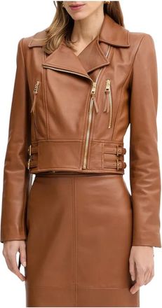 Elisabetta Franchi Femme, Vestes, Brun, Taille: 40 FR Veste de motard en cuir