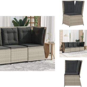 vidaXL Garten-Ecksofa mit Kissen Hellgrau Poly Rattan - Gartensofa - Gartensofas - Outdoor Sofa - Terrassensofa